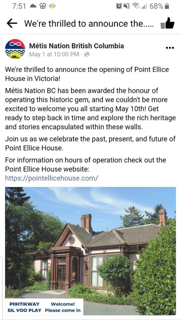 Métis Nation of British Columbia Unveils Historic Point Ellice House ...